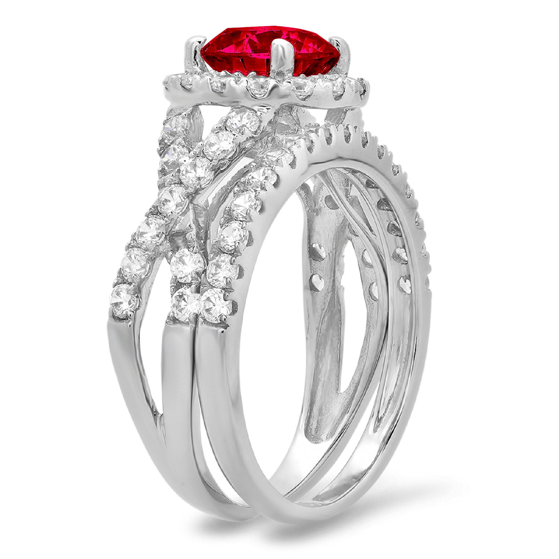 Clara Pucci 14K White Gold Round Cut 1Ct Simulated Ruby Engagement Ring ...