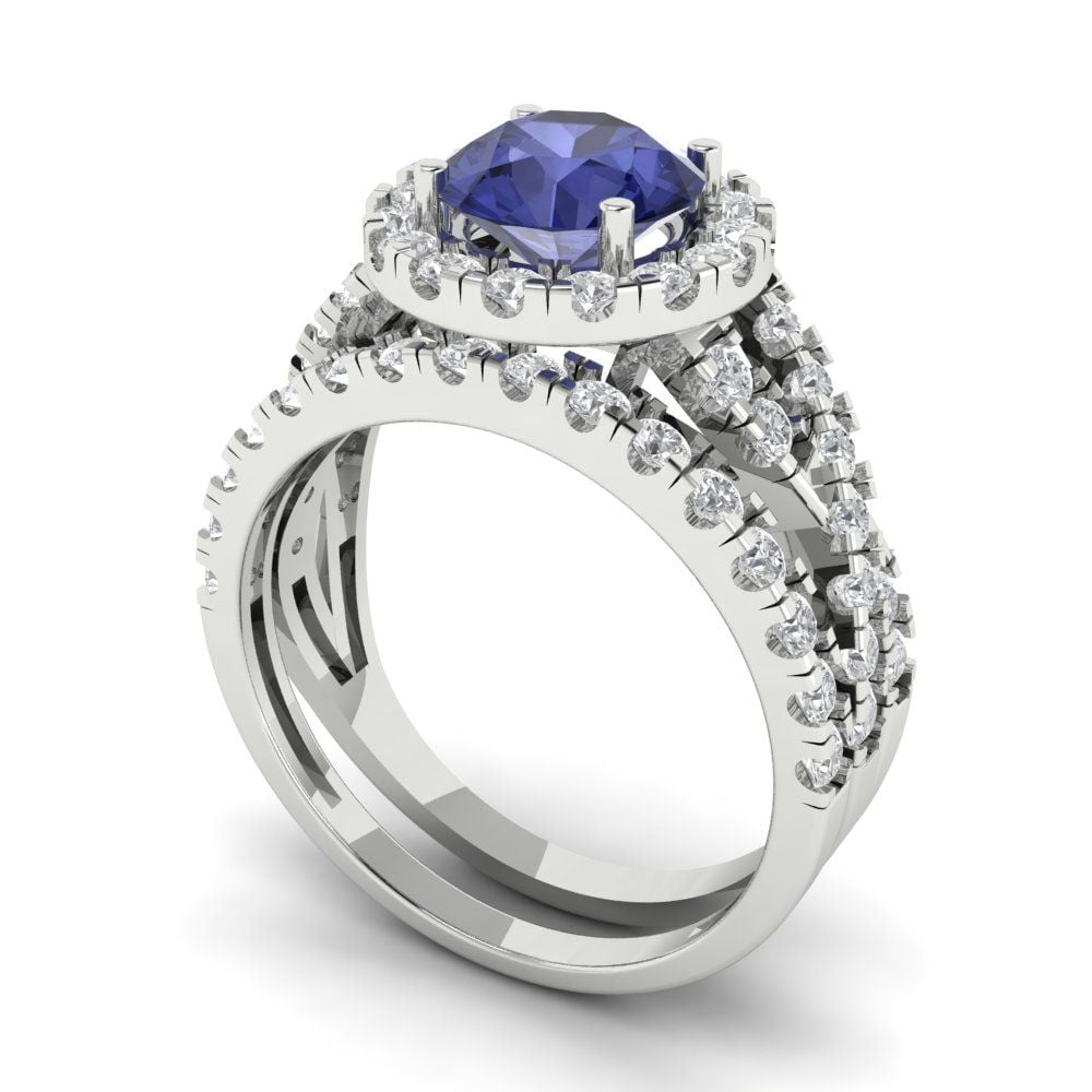 Clara Pucci 14K White Gold Round Cut 1Ct Simulated Tanzanite Engagement ...