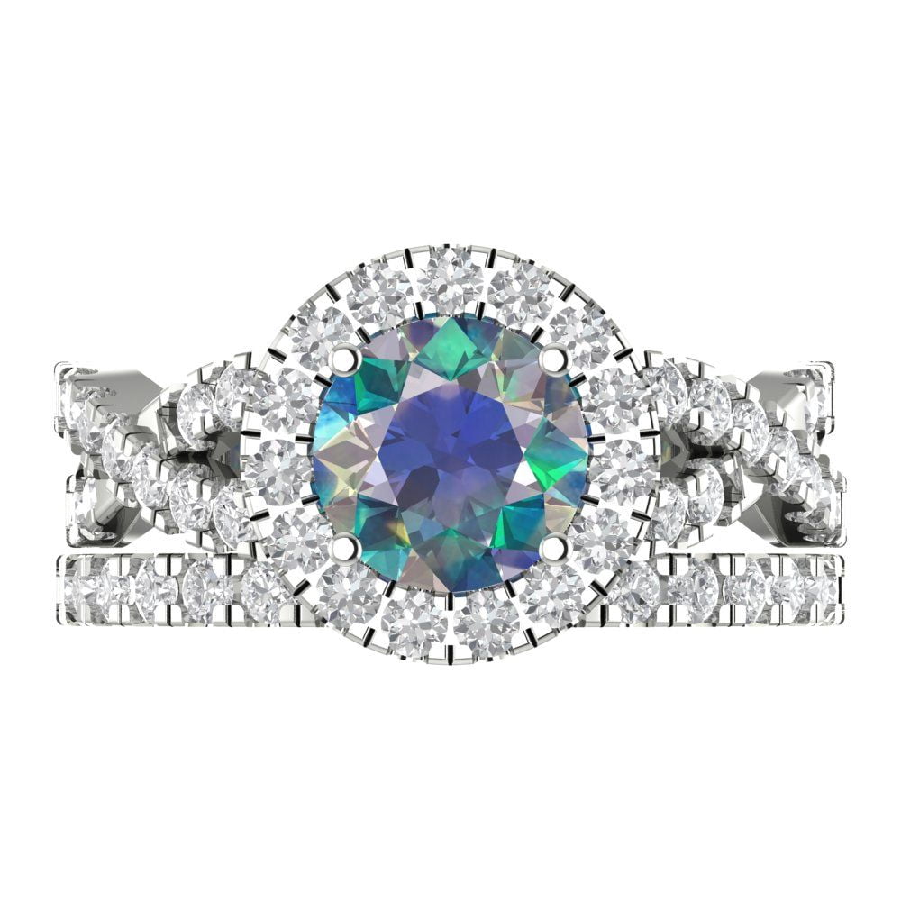 Clara Pucci 14K White Gold Round Cut 1Ct Synthetic Blue Moissanite ...