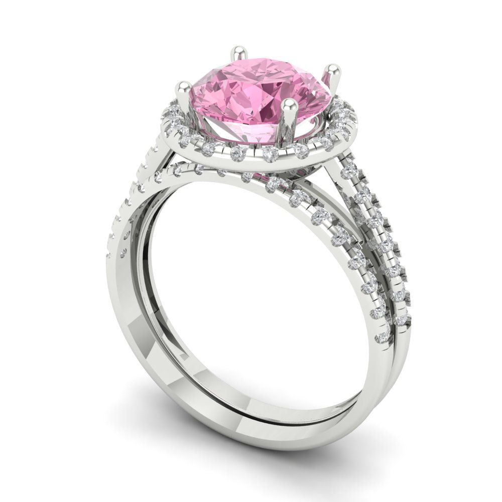 Clara Pucci 14K White Gold Round Cut 2Ct Simulated Pink Diamond ...