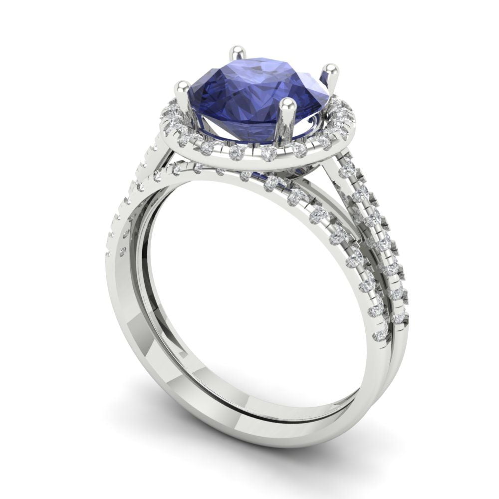 Clara Pucci 14K White Gold Round Cut 2Ct Simulated Tanzanite Engagement ...
