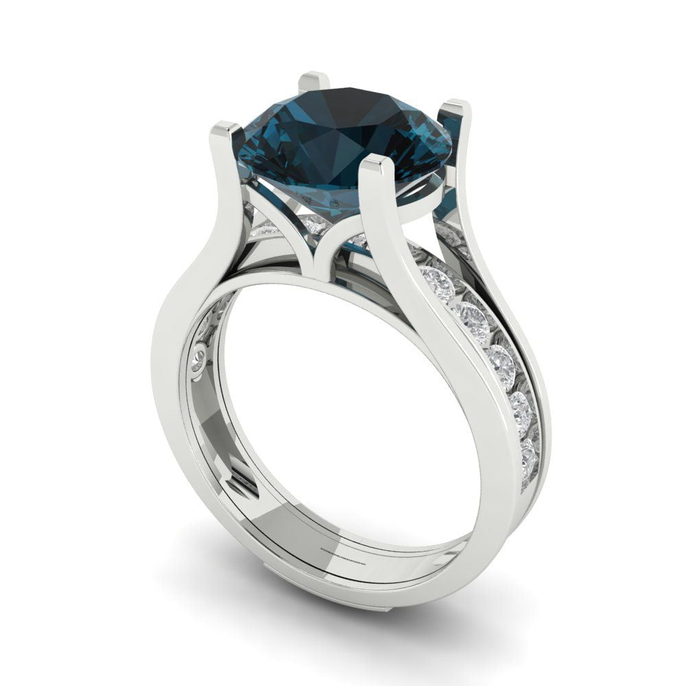 Clara Pucci 14K White Gold Round Cut 3Ct Natural London Blue Topaz ...