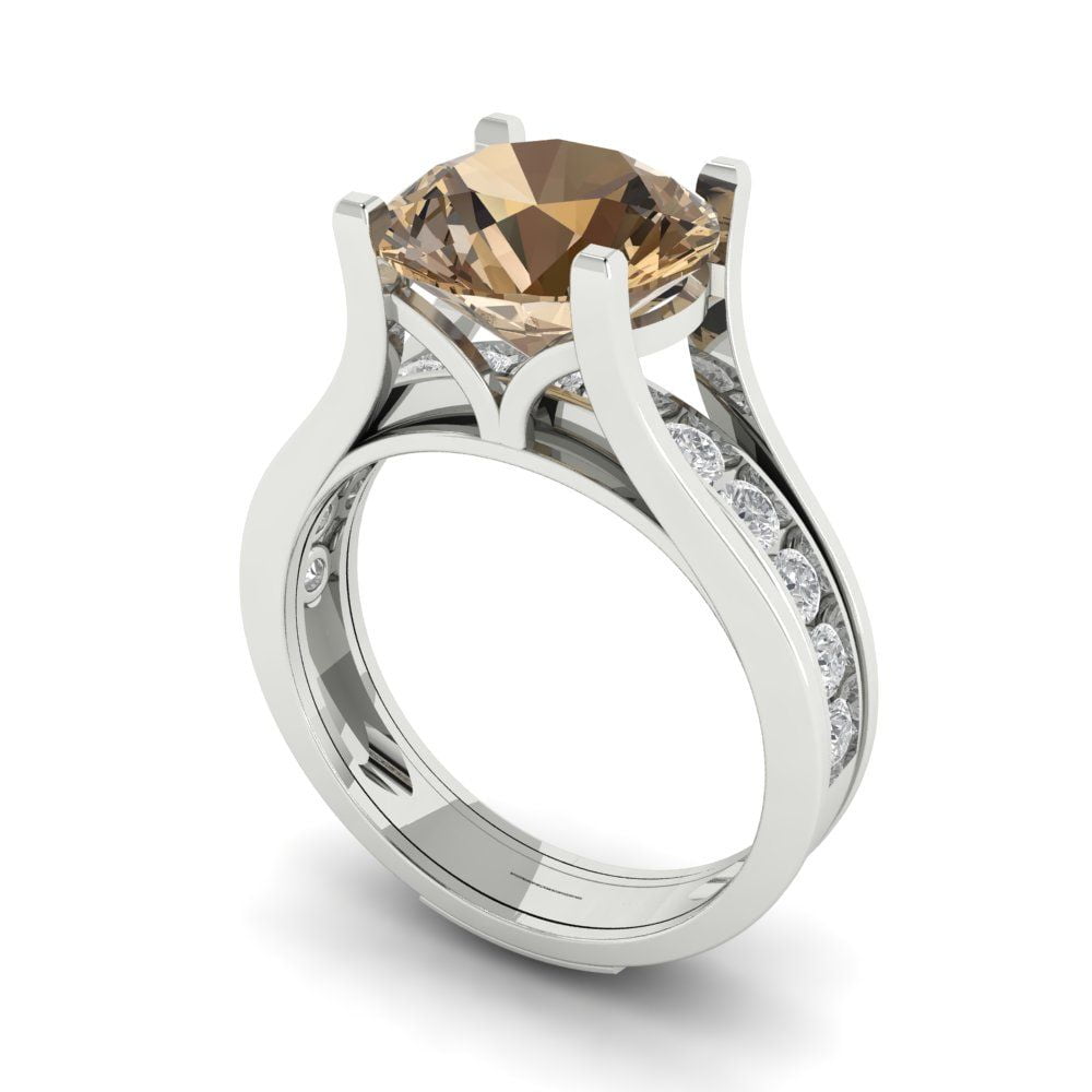 Clara Pucci 14K White Gold Round Cut 3Ct Simulated Champagne Engagement ...
