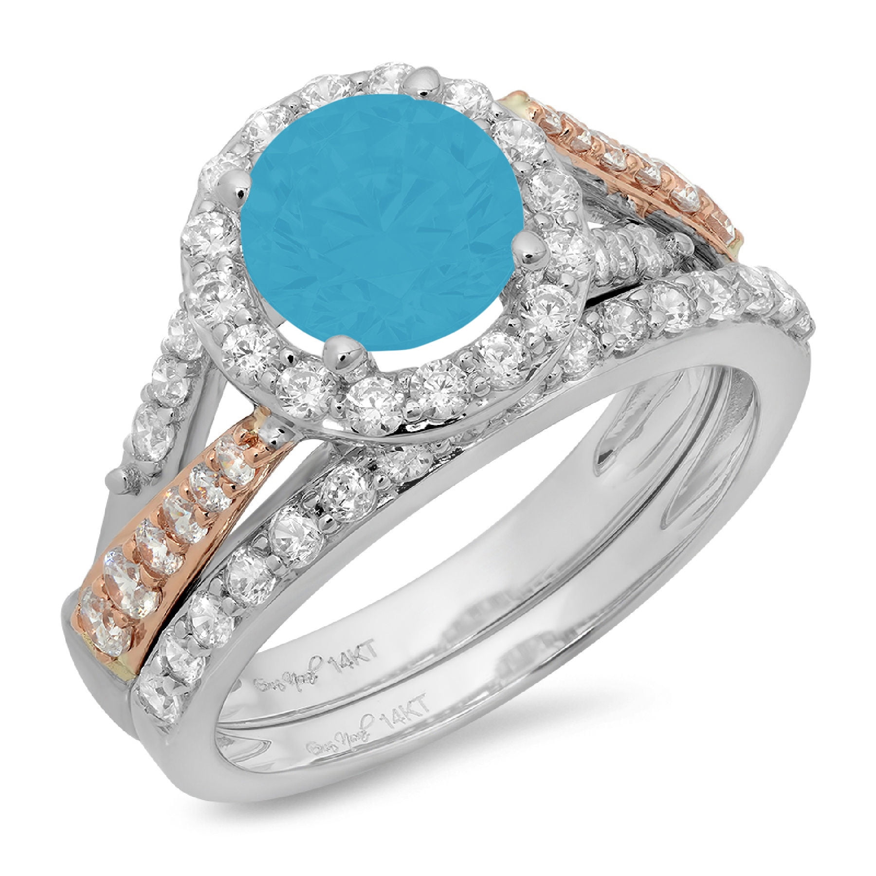 Clara Pucci 14K White/Rose Gold 2.32 Simulated Turquoise Engraveable ...