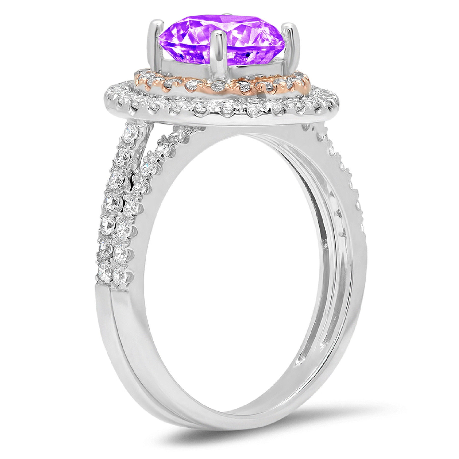 Clara Pucci 14K White/Rose Gold 2.73 Natural Amethyst Engraveable ...