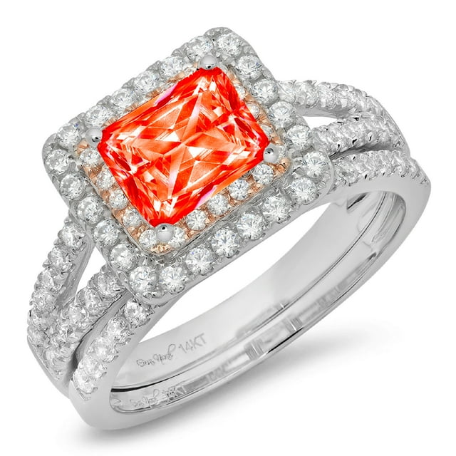 Clara Pucci 14K White/Rose Gold 3.05 Simulated Red Diamond Engraveable ...