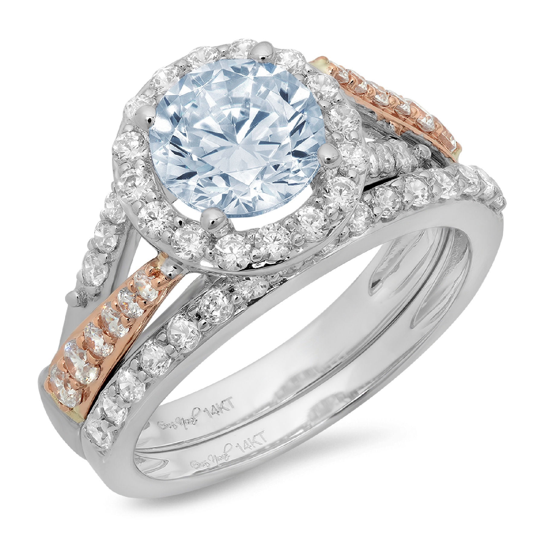 Clara Pucci 14K White/Rose Gold Round Cut 1.5Ct Simulated Blue Diamond ...