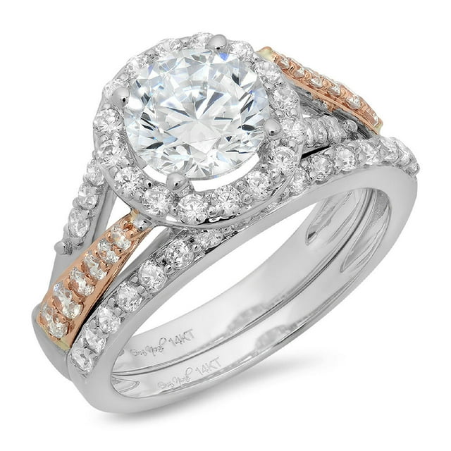 Clara Pucci 14k White Rose Gold Round Cut 1 5ct Simulated Clear Diamond