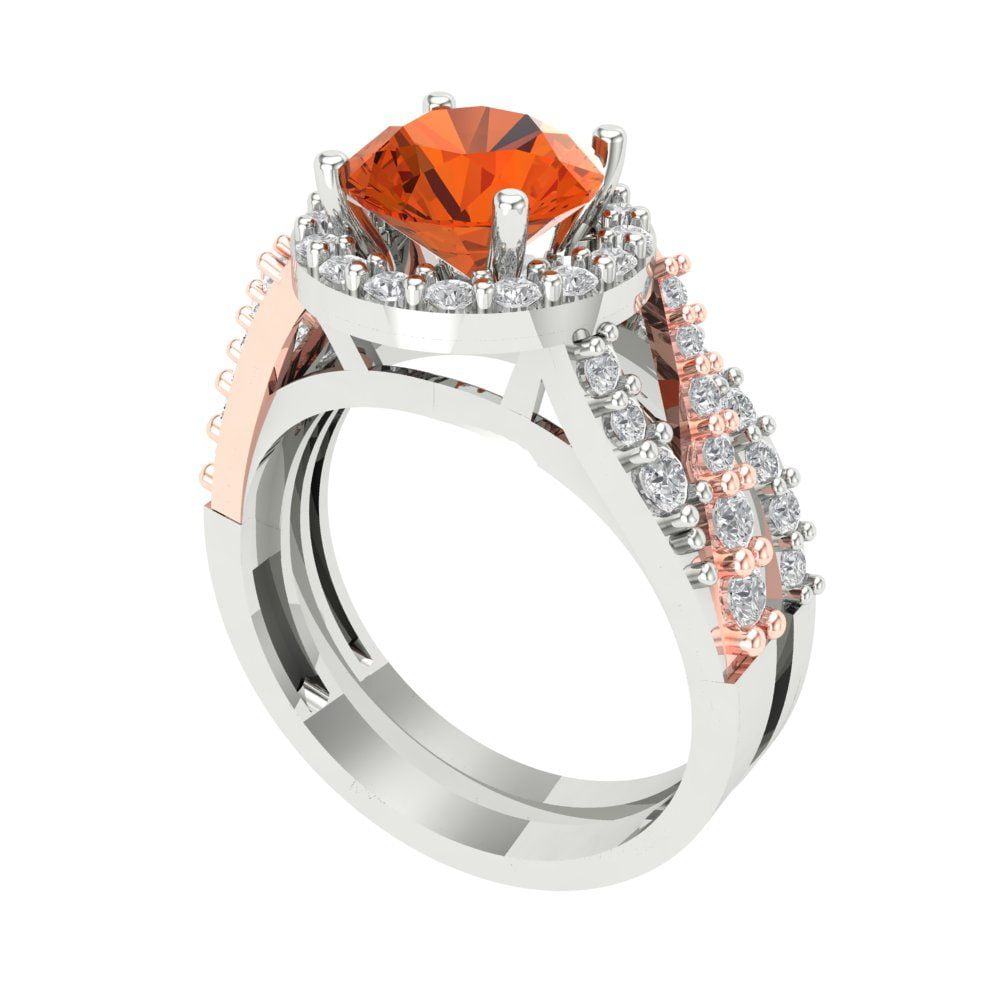 Clara Pucci 14K White/Rose Gold Round Cut 1.5Ct Simulated Red Diamond Engagement Ring + Matching ...