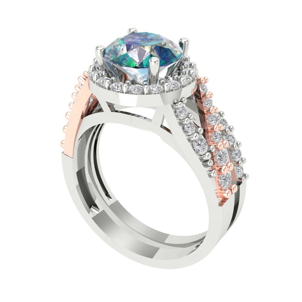 Clara Pucci 14K White/Rose Gold Round Cut 1.5Ct Synthetic Blue ...