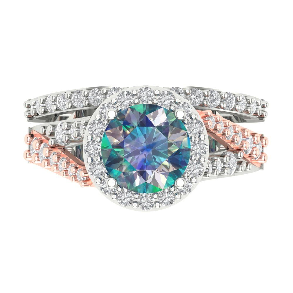 Clara Pucci 14K White/Rose Gold Round Cut 1.5Ct Synthetic Blue ...