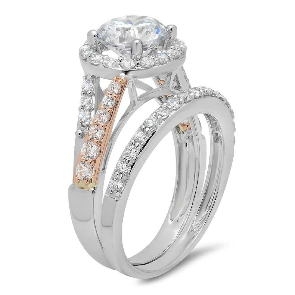 Clara Pucci 14K White/Rose Gold Round Cut 1.5Ct Synthetic White ...