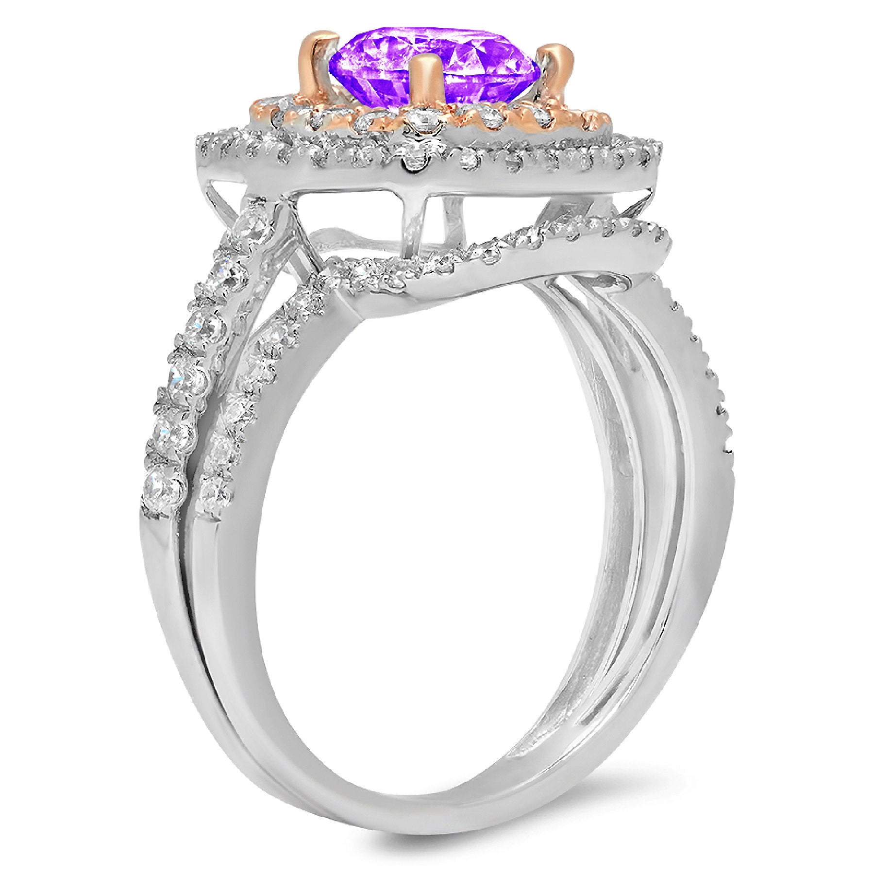 Clara Pucci 14K White/Rose Gold Round Cut 1Ct Natural Amethyst ...