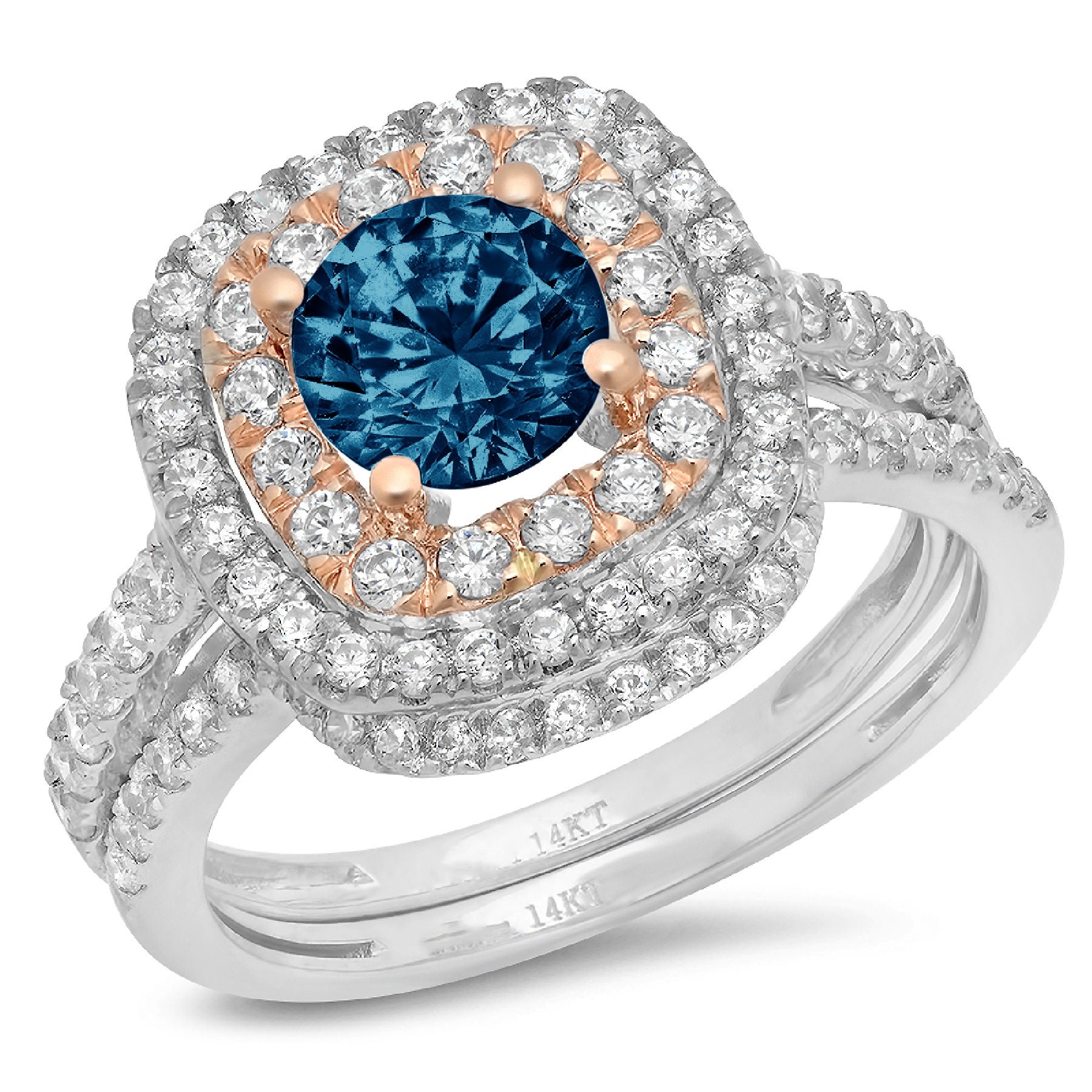 Clara Pucci 14K White/Rose Gold Round Cut 1Ct Natural London Blue Topaz ...