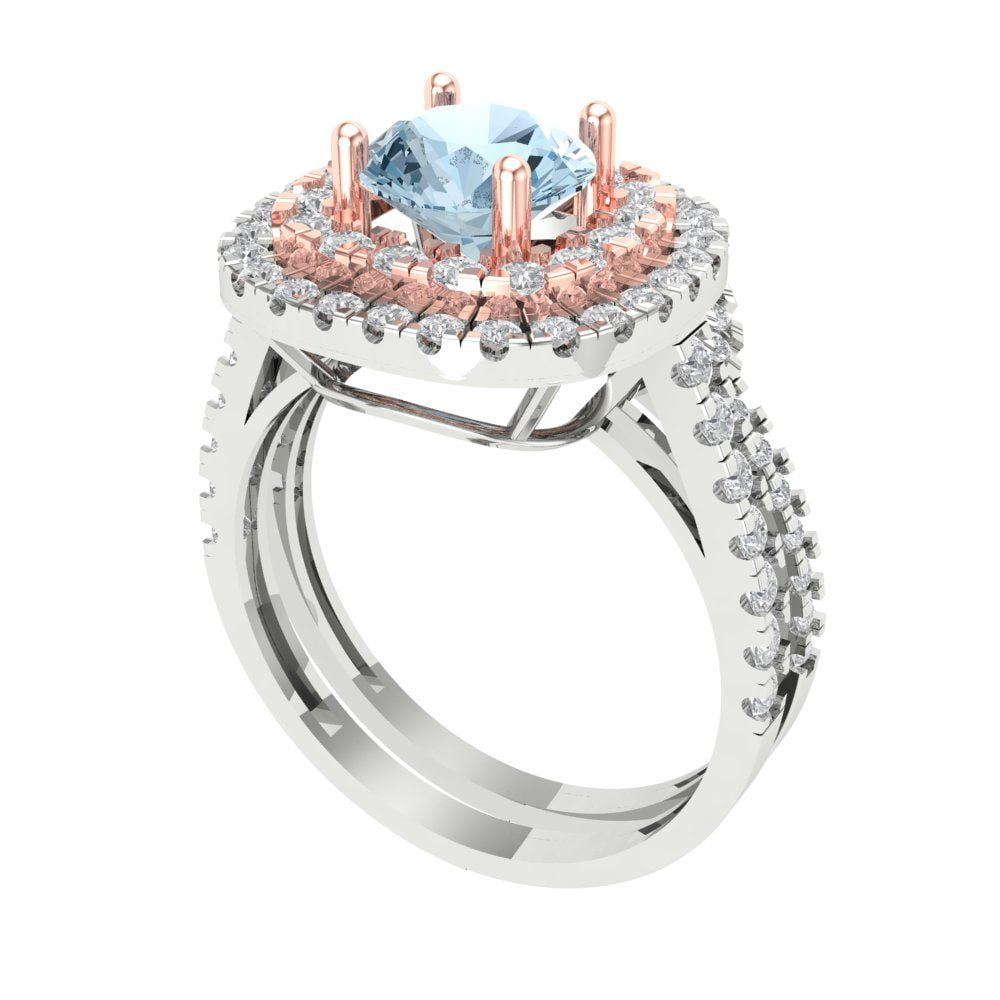 Clara Pucci 14K White/Rose Gold Round Cut 1Ct Simulated Blue Diamond ...