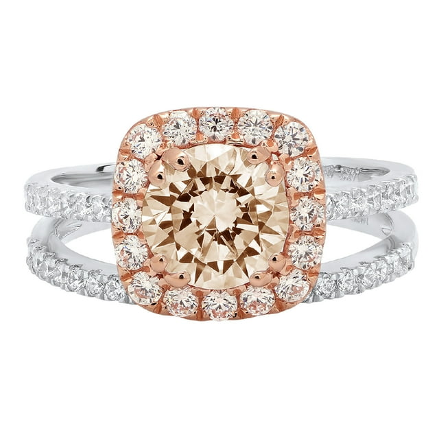 Clara Pucci 14K White/Rose Gold Round Cut 1Ct Simulated Champagne ...