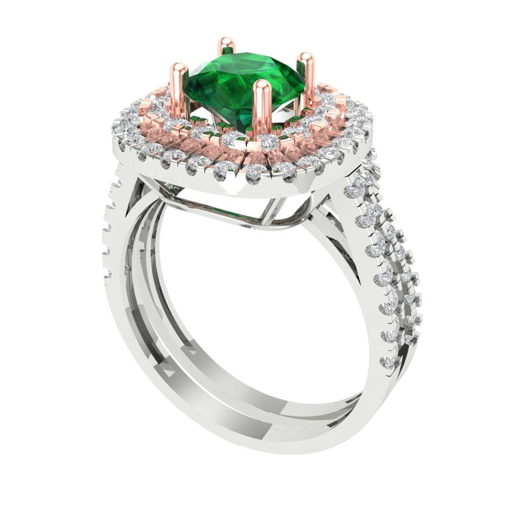 Clara Pucci 14K White/Rose Gold Round Cut 1Ct Simulated Emerald ...