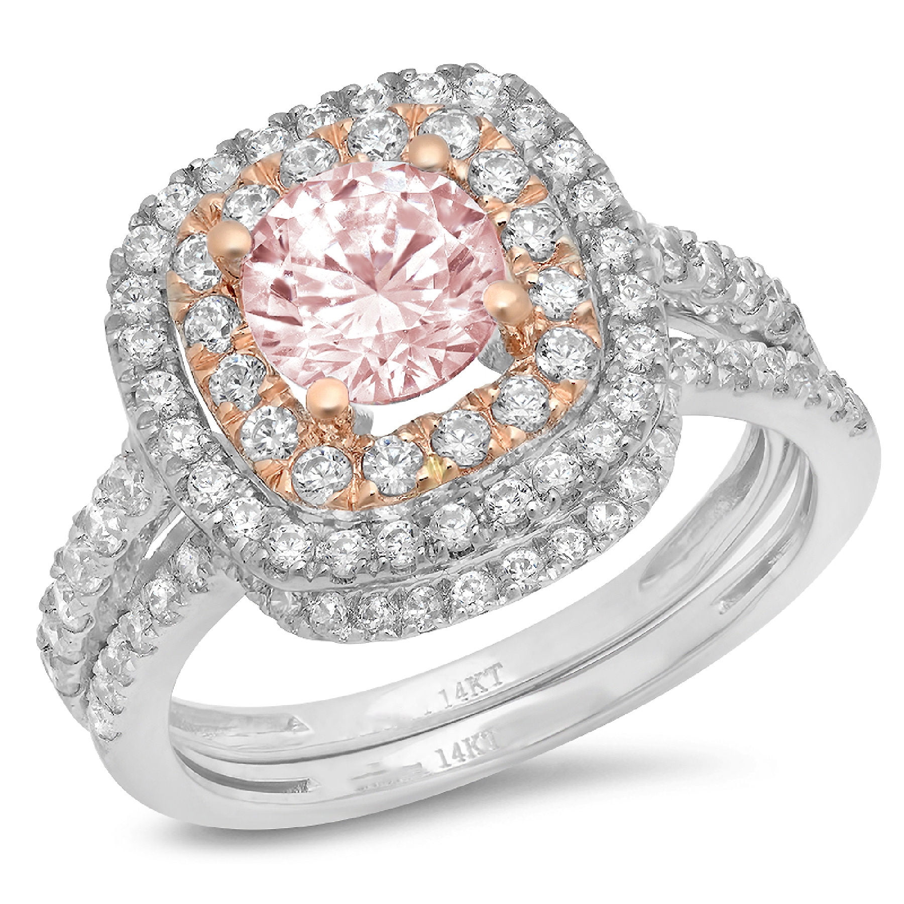 Clara Pucci 14K White/Rose Gold Round Cut 1Ct Simulated Pink Diamond ...