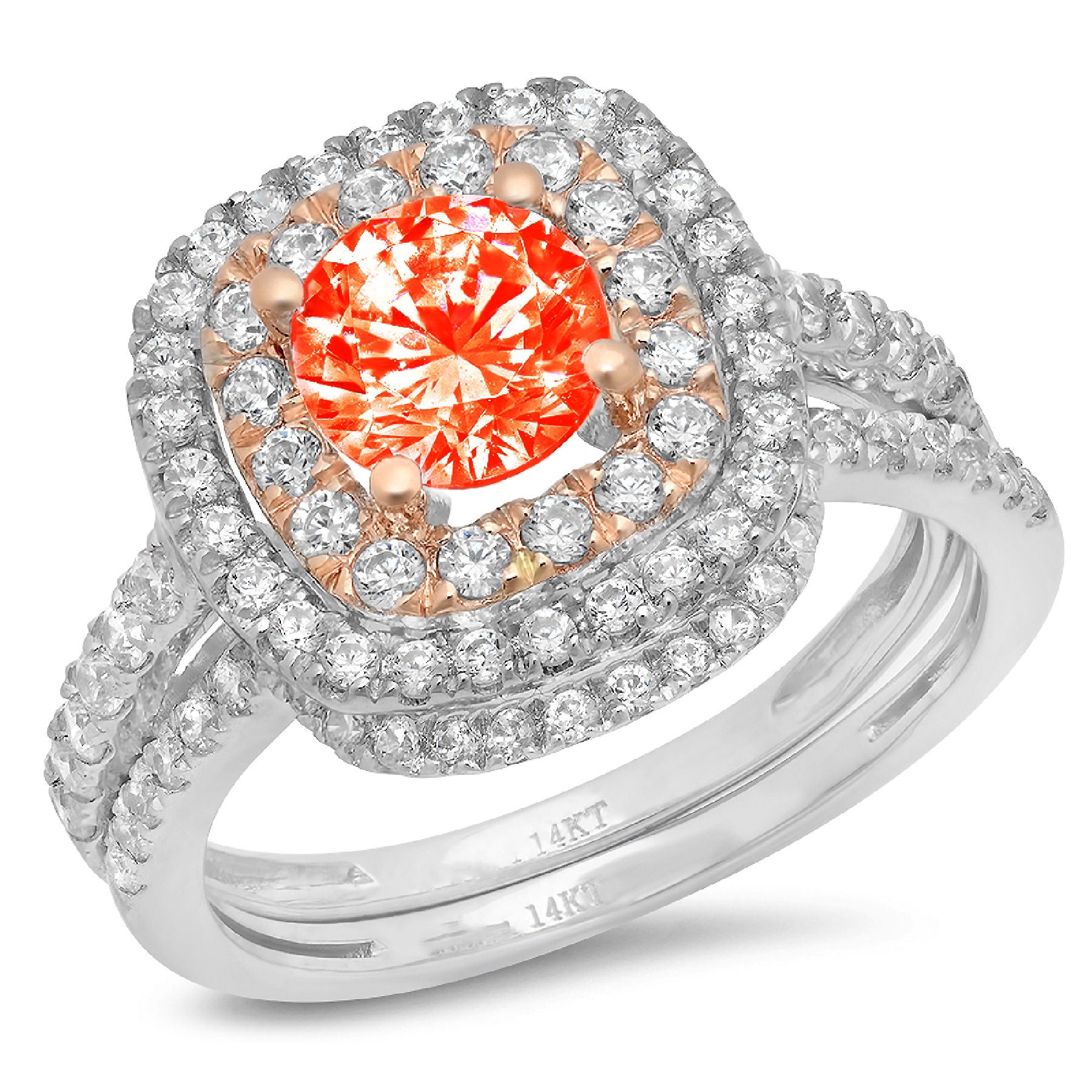 Clara Pucci 14K White/Rose Gold Round Cut 1Ct Simulated Red Diamond ...