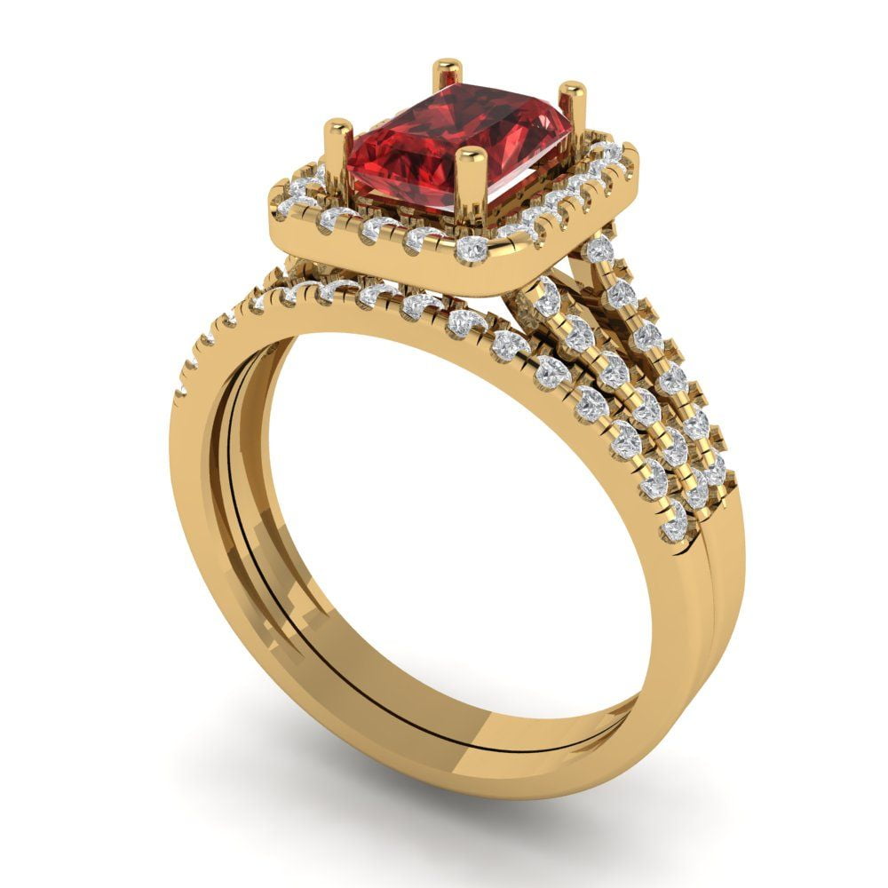 Clara Pucci 14K Yellow Gold 1.72 Natural Garnet Engraveable Engagement ...