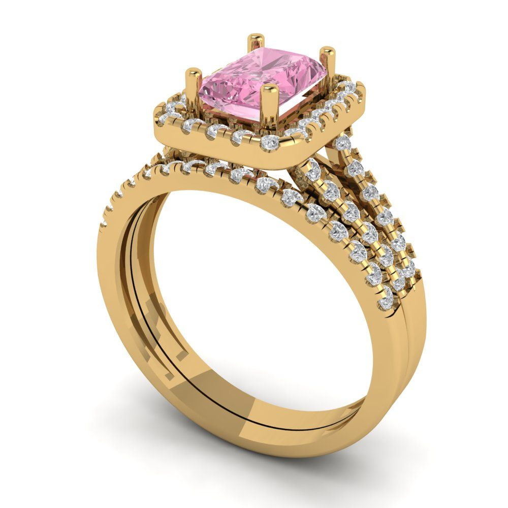 Clara Pucci 14K Yellow Gold 1.72 Simulated Pink Diamond Engraveable ...