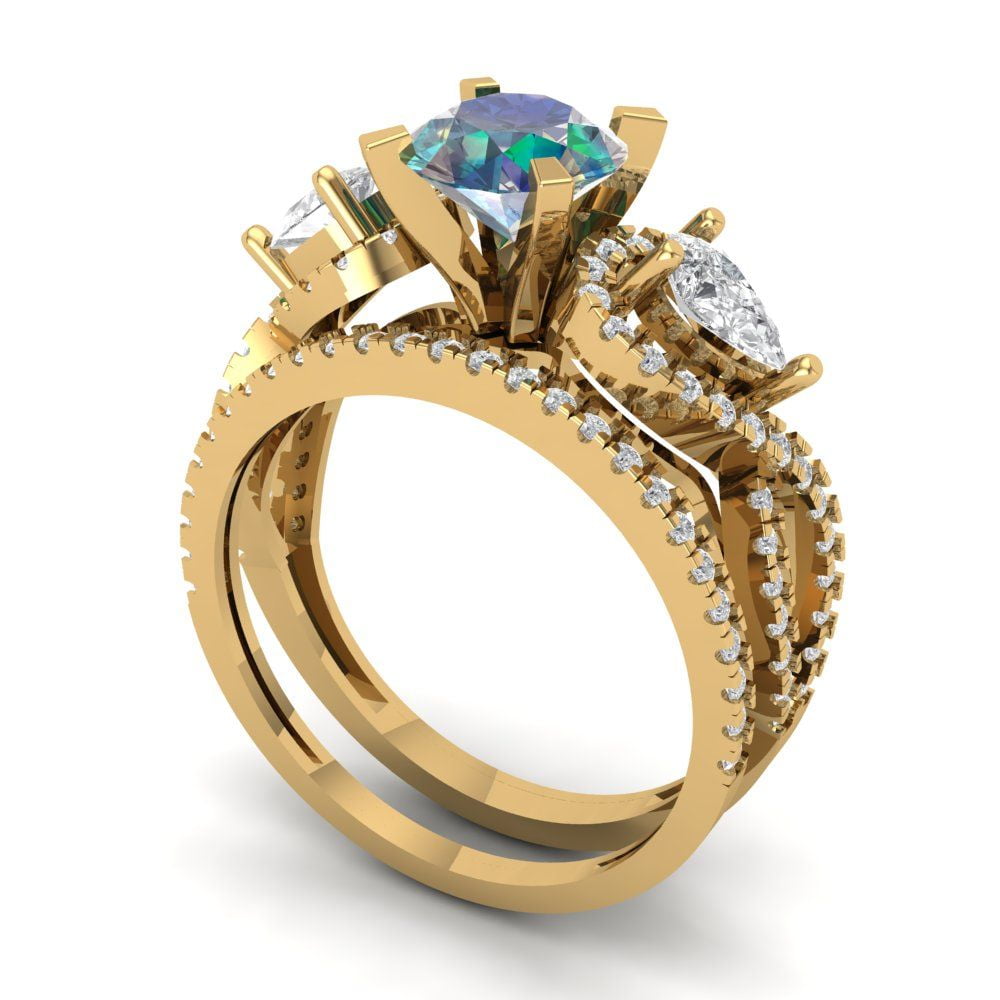 Clara Pucci 14K Yellow Gold 1.925 Synthetic Blue Moissanite Engraveable Engagement Ring ...