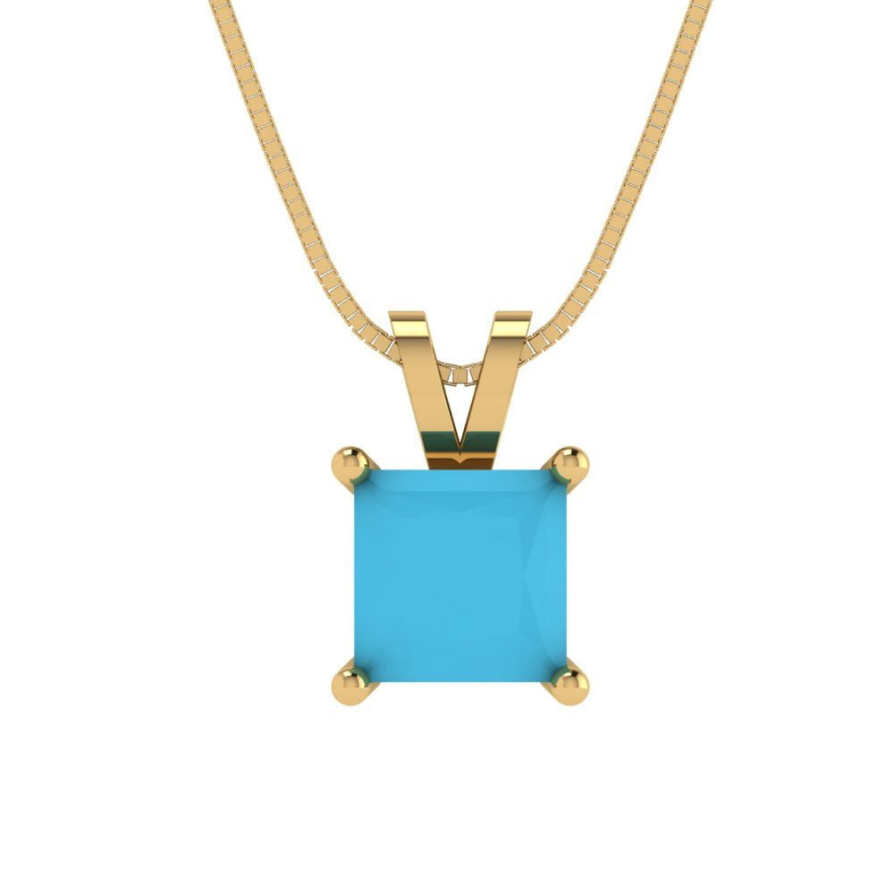 Clara Pucci 14K Yellow Solid Hypoallergenic Gold 1Ct Turquoise Princess ...