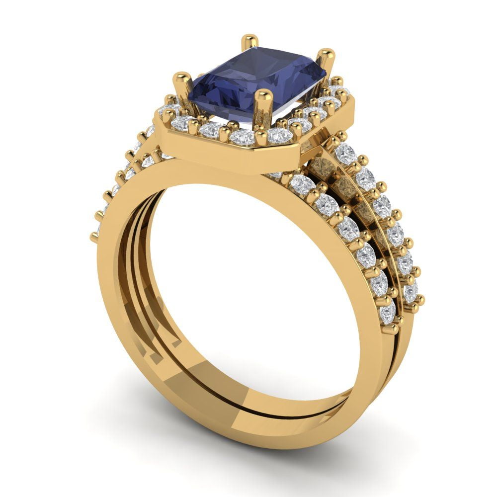 Clara Pucci 14K Yellow Gold 2.16 Simulated Blue Sapphire Engraveable ...