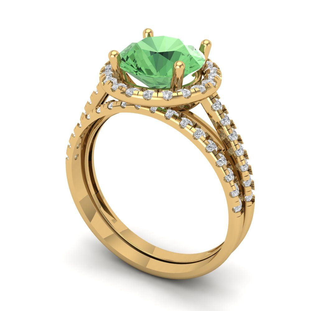 Clara Pucci 14K Yellow Gold 2.52 Simulated Green Diamond Engraveable ...