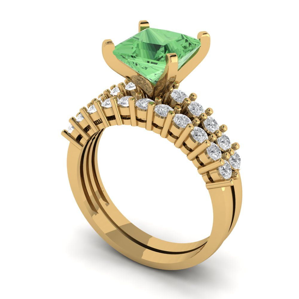 Clara Pucci 14K Yellow Gold 2.63 Simulated Green Diamond Engraveable ...