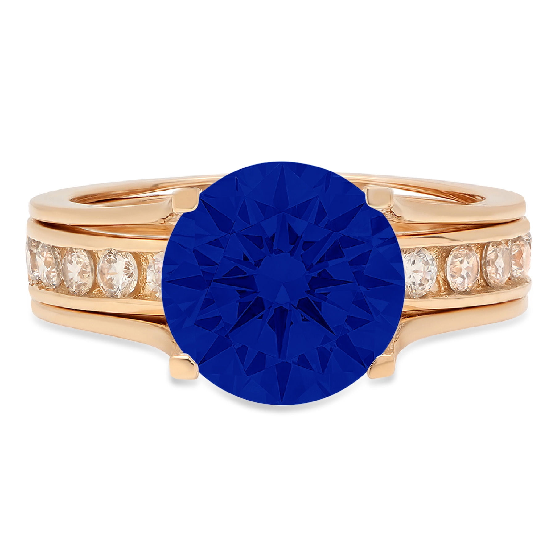 Clara Pucci 14K Yellow Gold 3.39 Simulated Blue Sapphire Engraveable ...