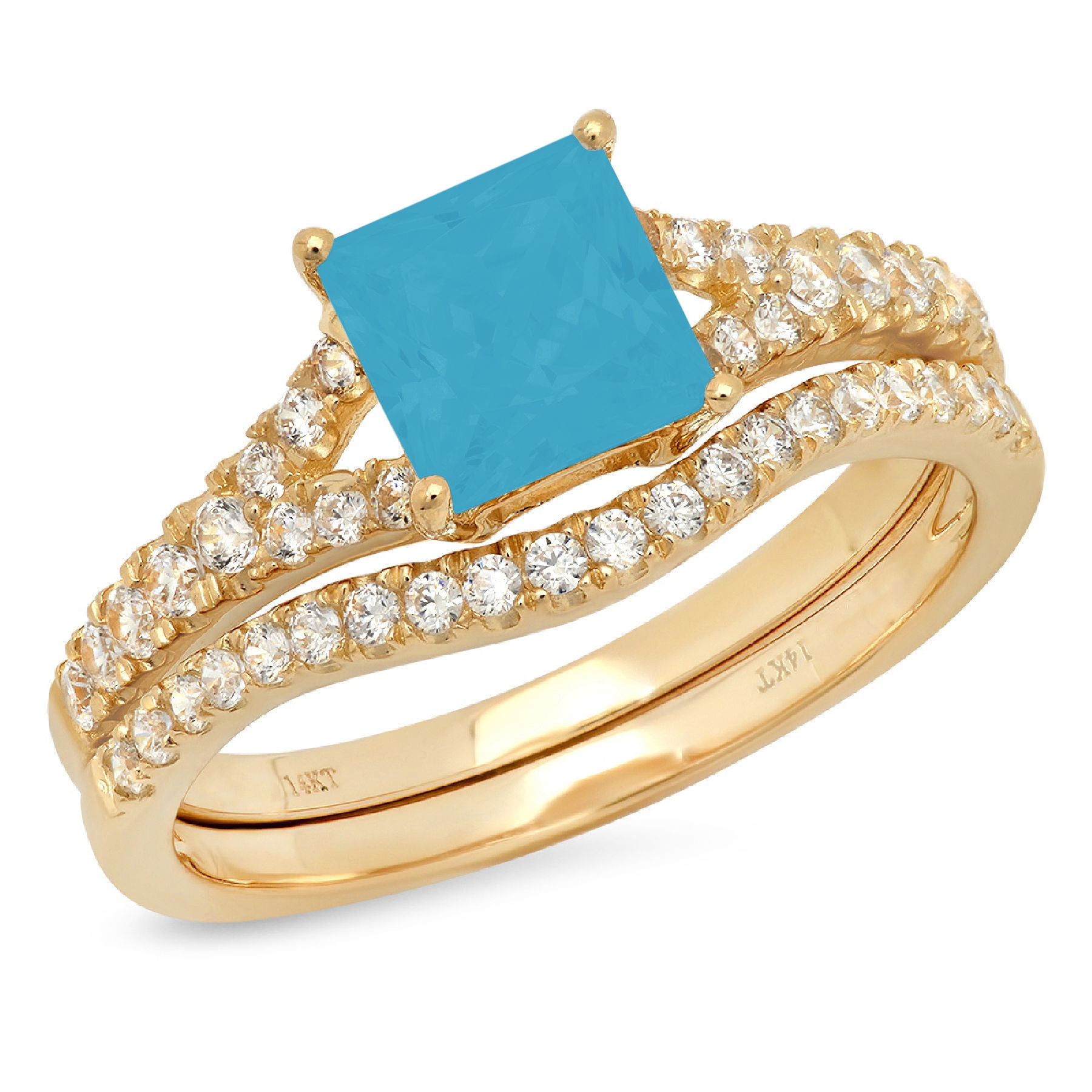 Clara Pucci 14K Yellow Gold 3.4 Simulated Turquoise Engraveable ...