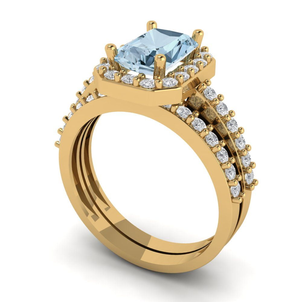 Clara Pucci 14K Yellow Gold Emerald Cut 1.5Ct Natural Aquamarine ...