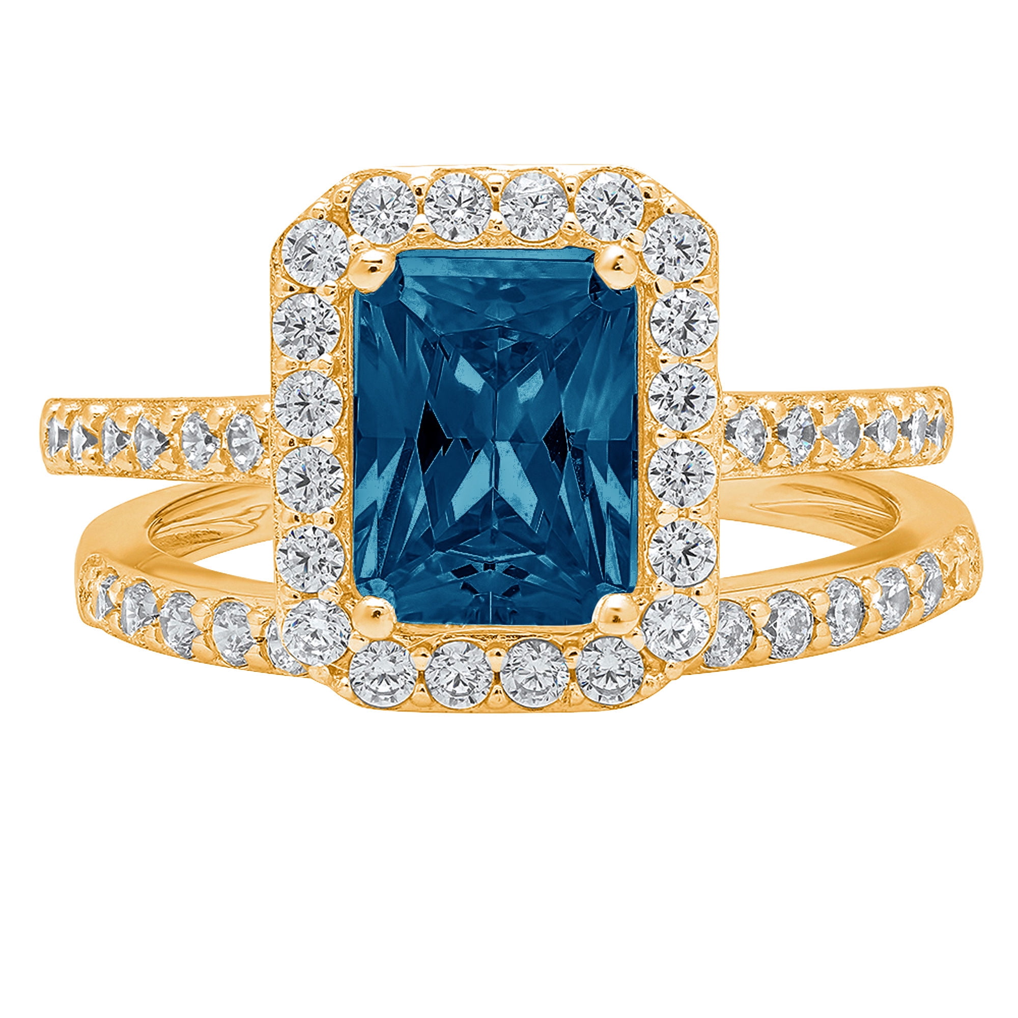 Clara Pucci 14K Yellow Gold Emerald Cut 1.5Ct Natural London Blue Topaz ...