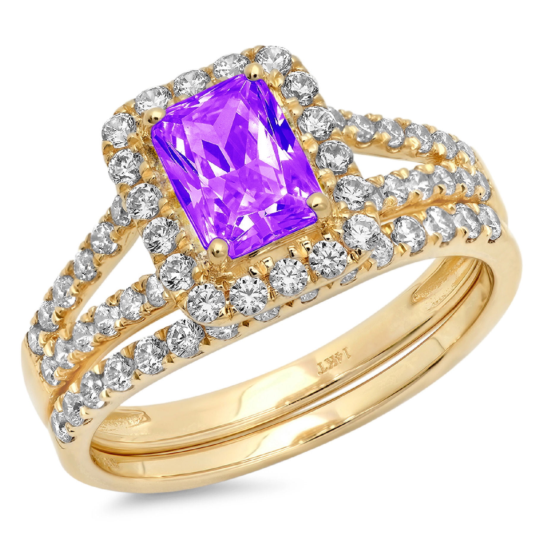 Clara Pucci 14K Yellow Gold Emerald Cut 1Ct Natural Amethyst Engagement ...