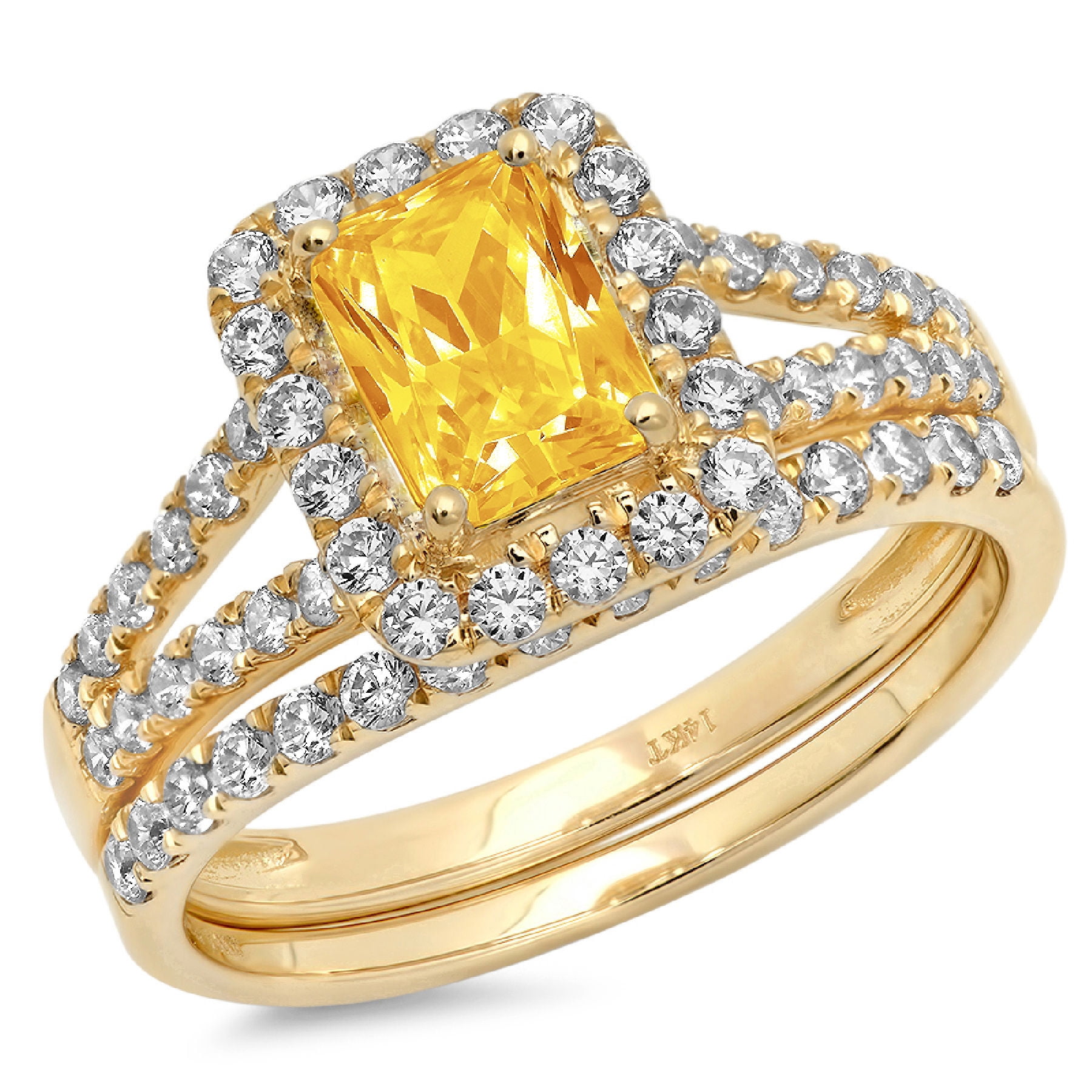 Clara Pucci 14K Yellow Gold Emerald Cut 1Ct Natural Citrine Engagement ...