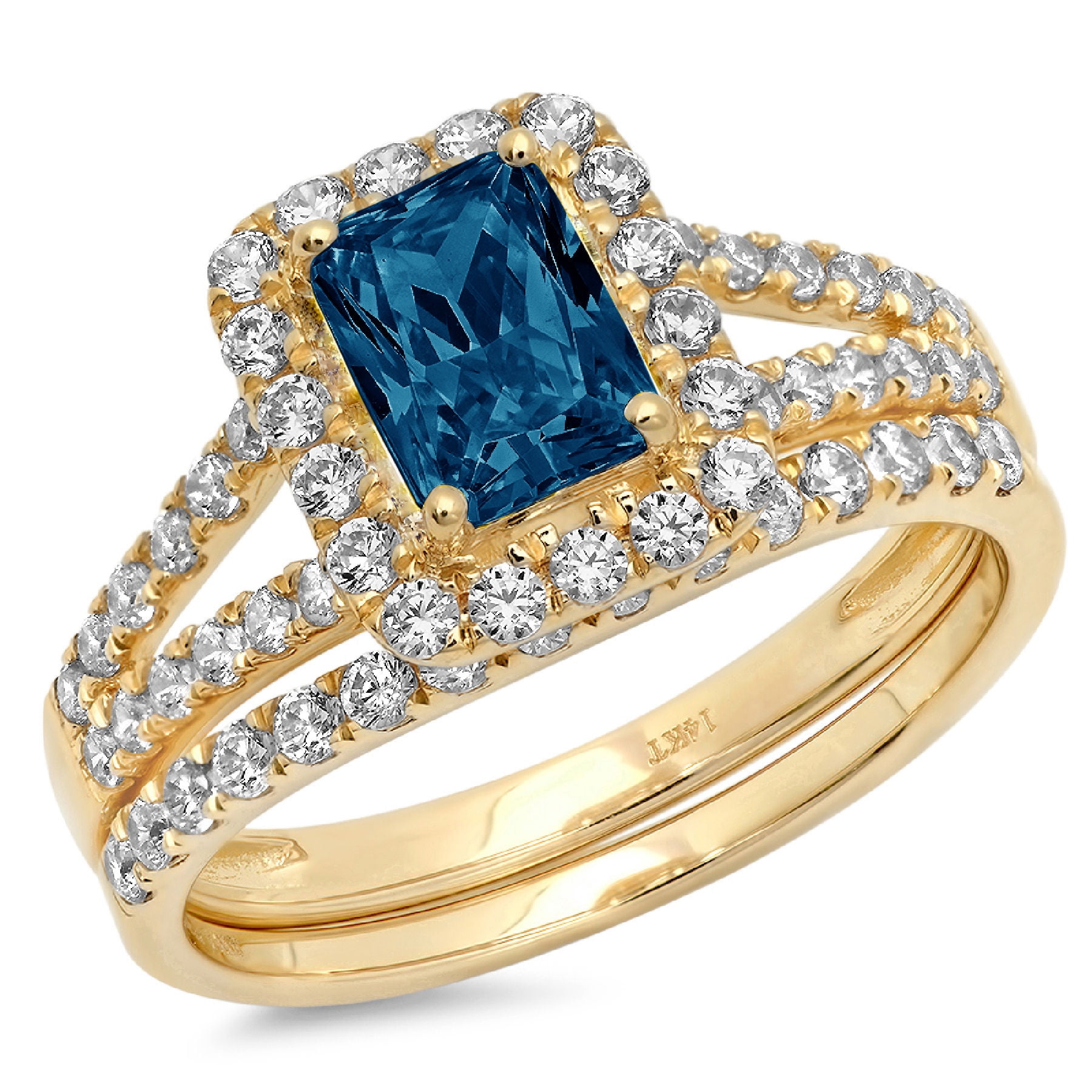 Clara Pucci 14K Yellow Gold Emerald Cut 1Ct Natural London Blue Topaz ...