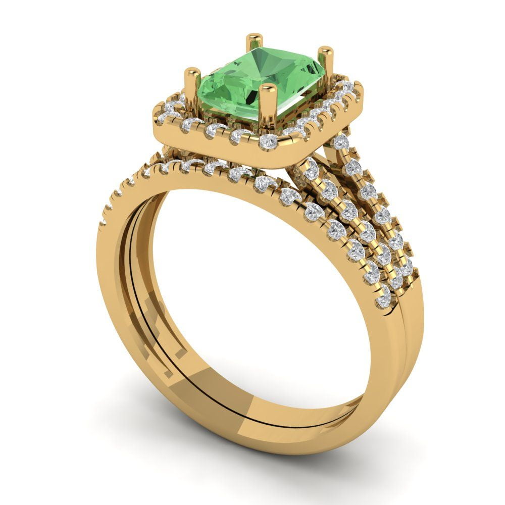 Clara Pucci 14K Yellow Gold Emerald Cut 1Ct Simulated Green Diamond ...