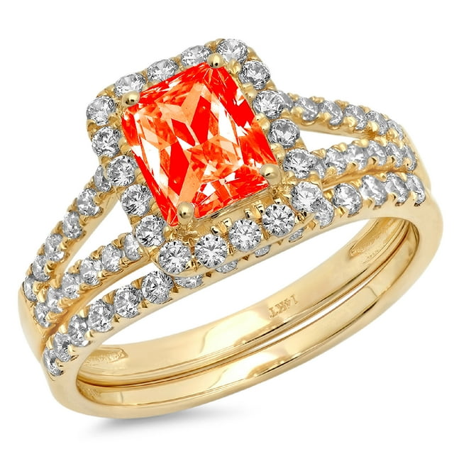 Clara Pucci 14K Yellow Gold Emerald Cut 1Ct Simulated Red Diamond ...