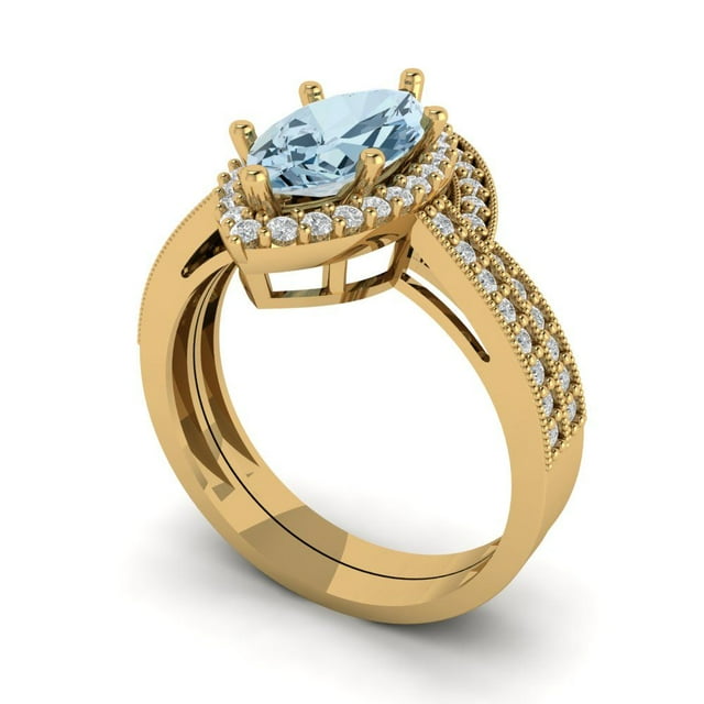 Clara Pucci 14K Yellow Gold Marquise Cut 2Ct Natural Sky Blue Topaz Engagement Ring + Matching ...