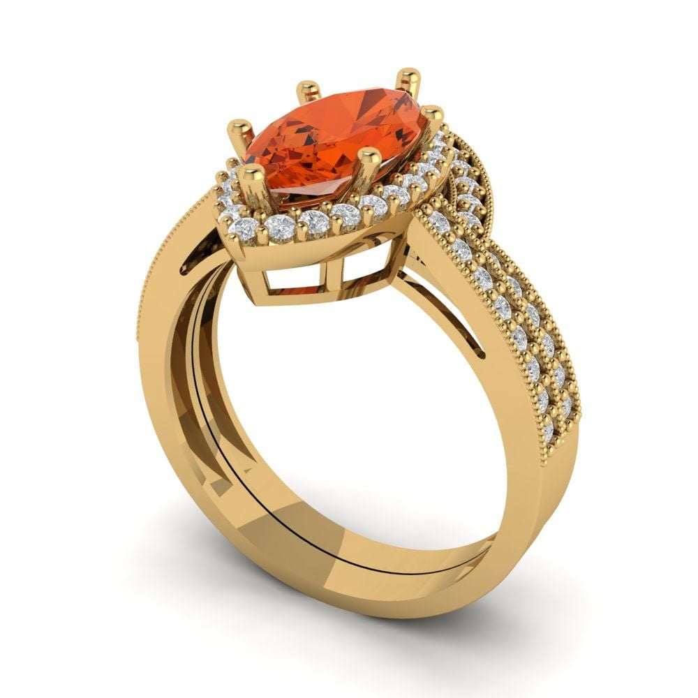 Clara Pucci 14K Yellow Gold Marquise Cut 2Ct Simulated Red Diamond ...