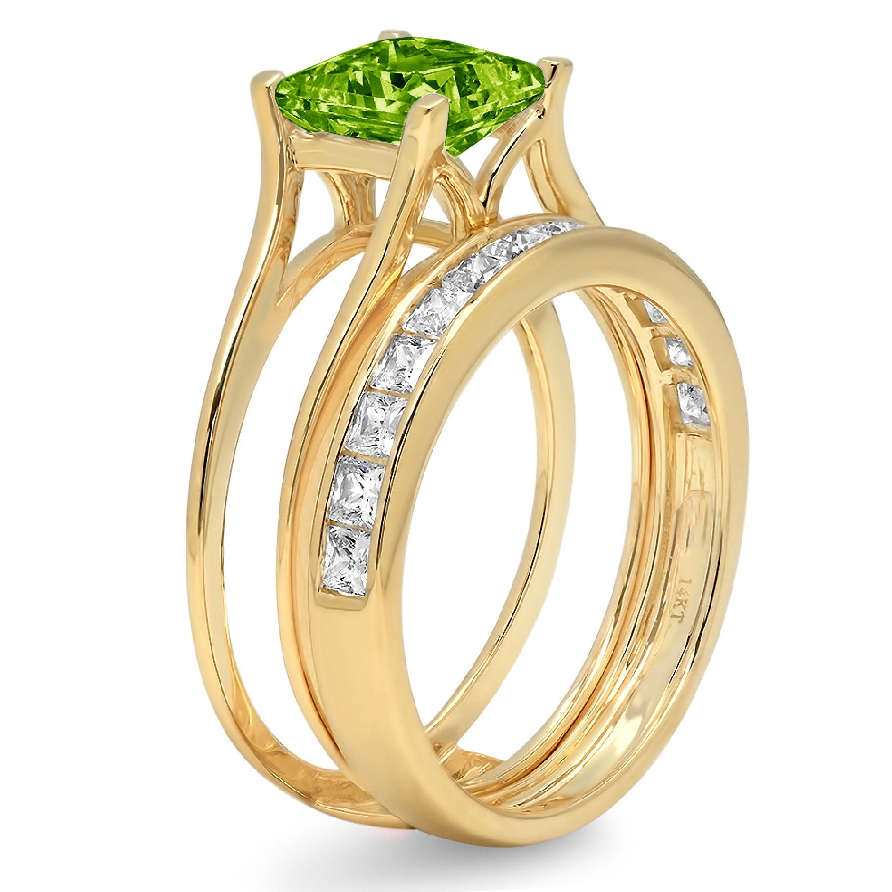 Clara Pucci 14K Yellow Gold Princess Cut 1.5Ct Natural Peridot ...