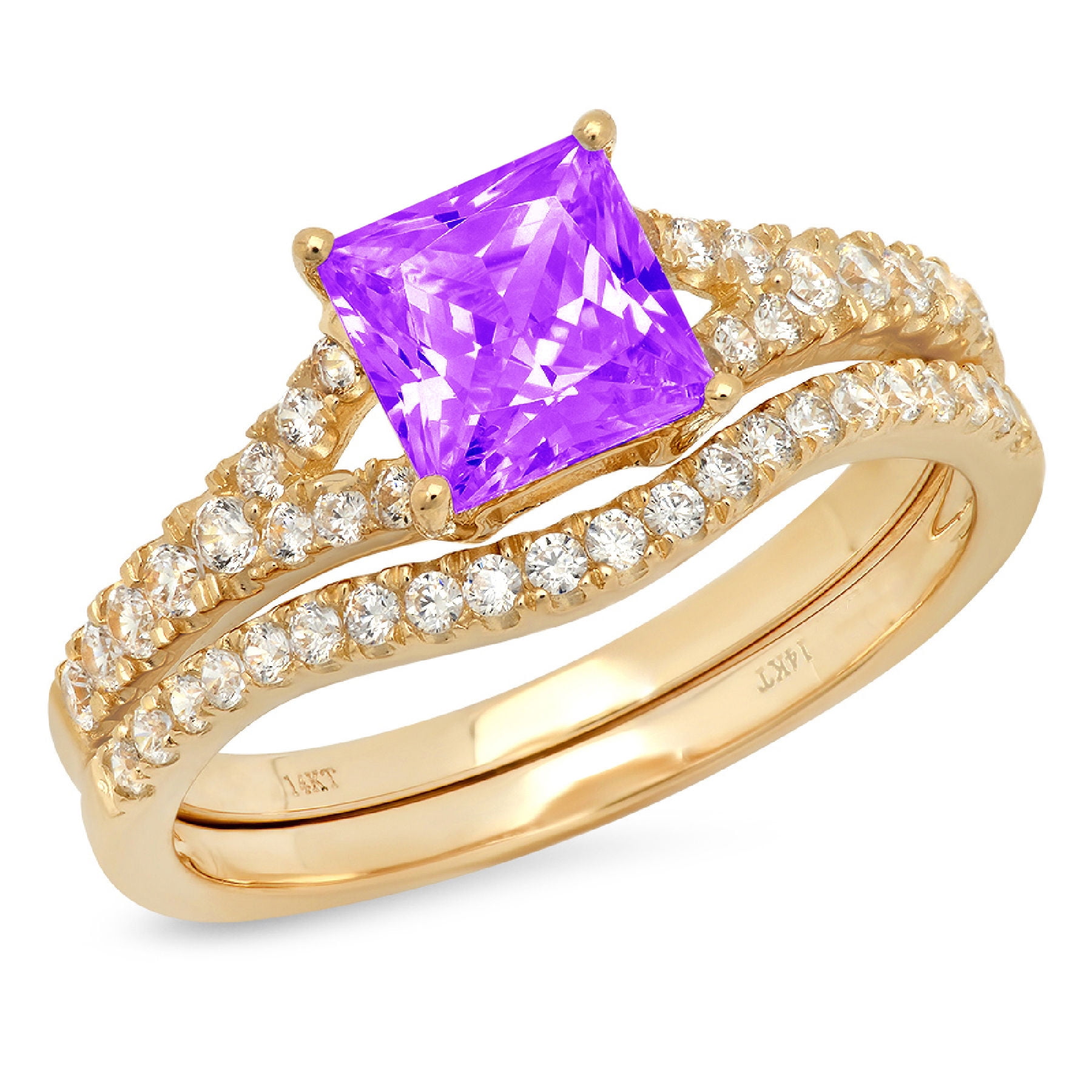 Clara Pucci 14K Yellow Gold Princess Cut 1Ct Natural Amethyst ...