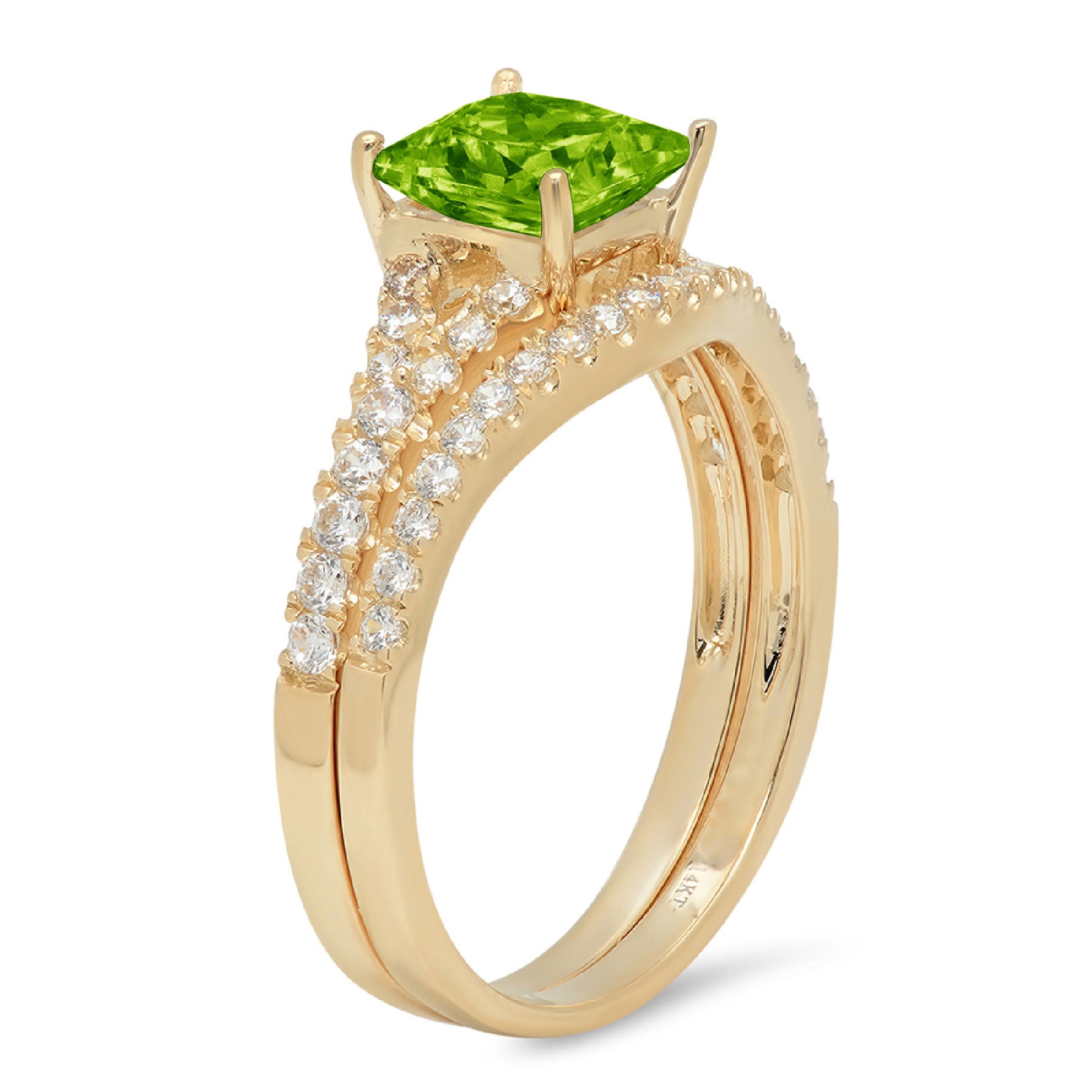Clara Pucci 14K Yellow Gold Princess Cut 1Ct Natural Peridot Engagement ...