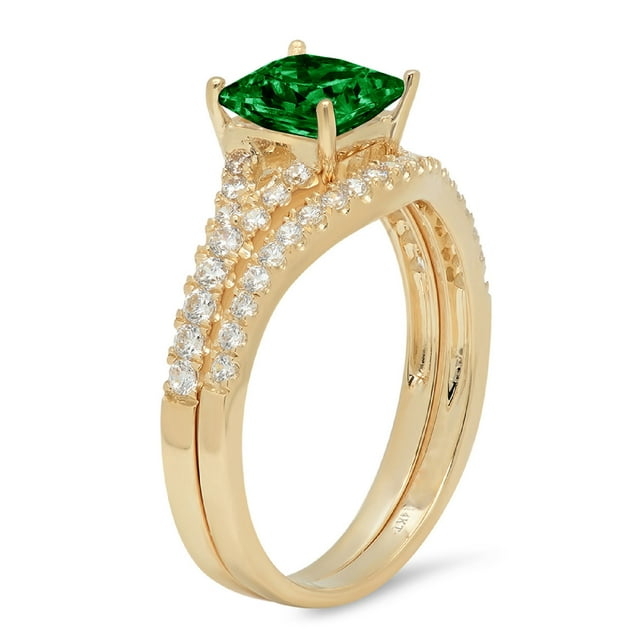 Clara Pucci 14K Yellow Gold Princess Cut 1Ct Simulated Emerald ...