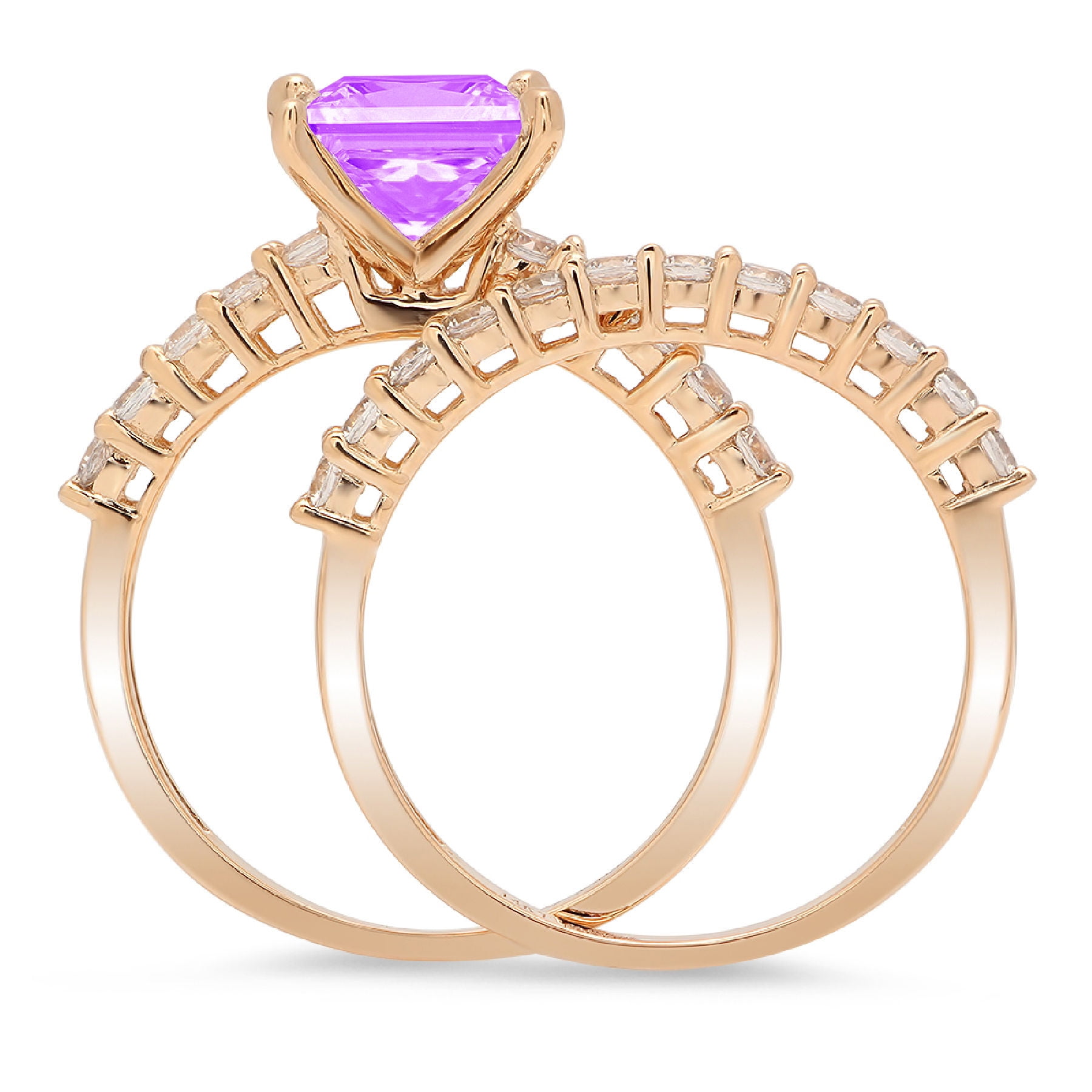 Clara Pucci 14K Yellow Gold Princess Cut 2Ct Natural Amethyst ...