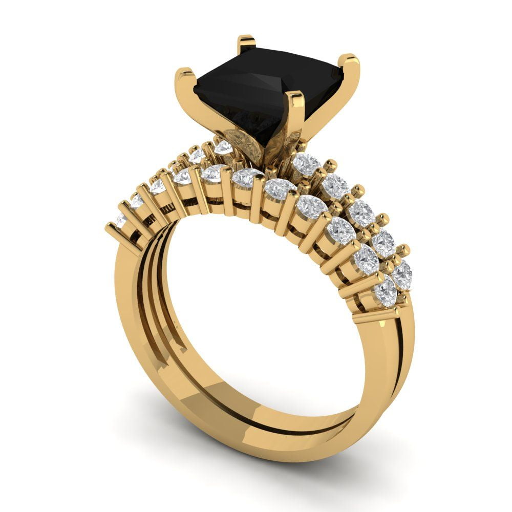 Clara Pucci 14K Yellow Gold Princess Cut 2Ct Natural Onyx Engagement ...