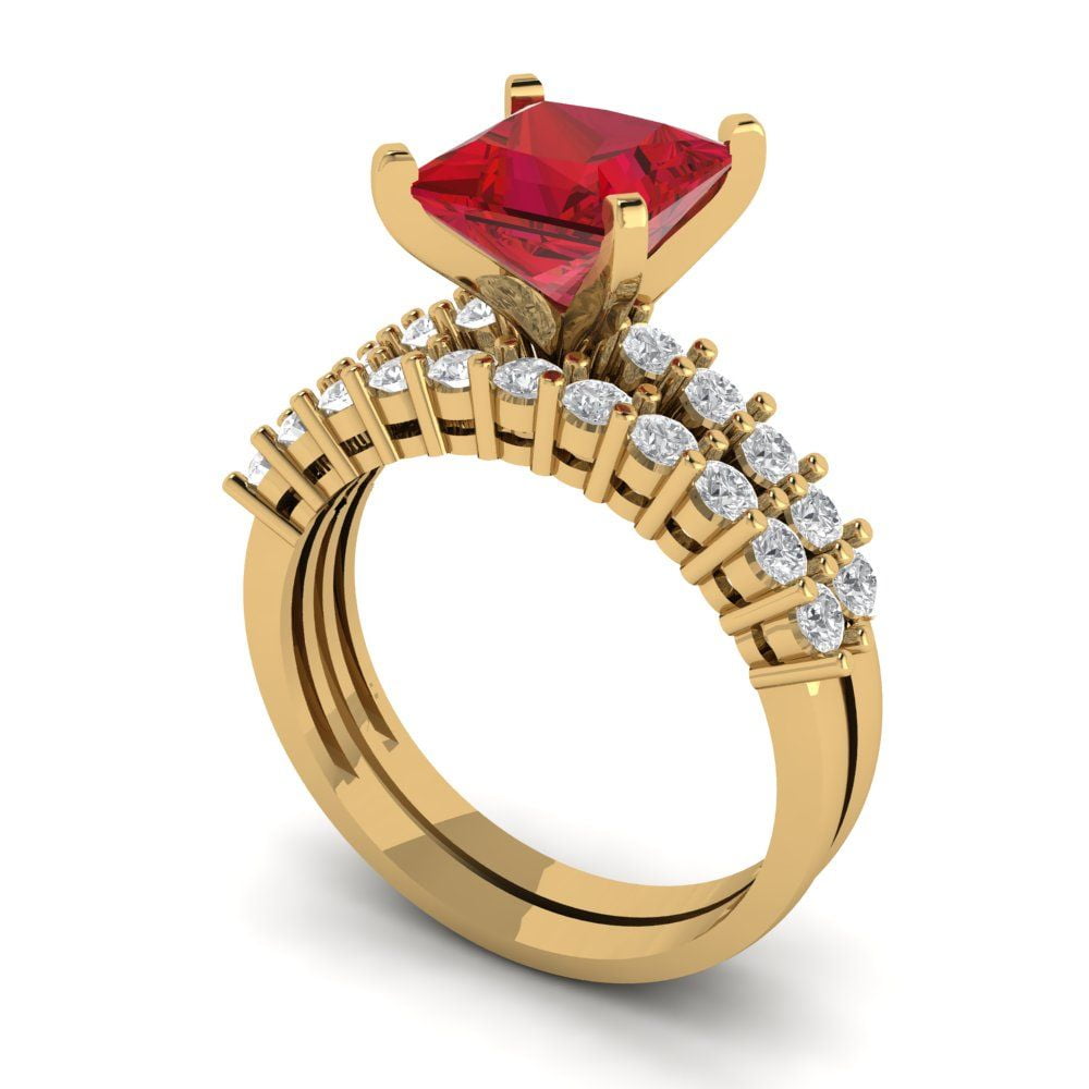 Clara Pucci 14K Yellow Gold Princess Cut 2Ct Simulated Ruby Engagement ...