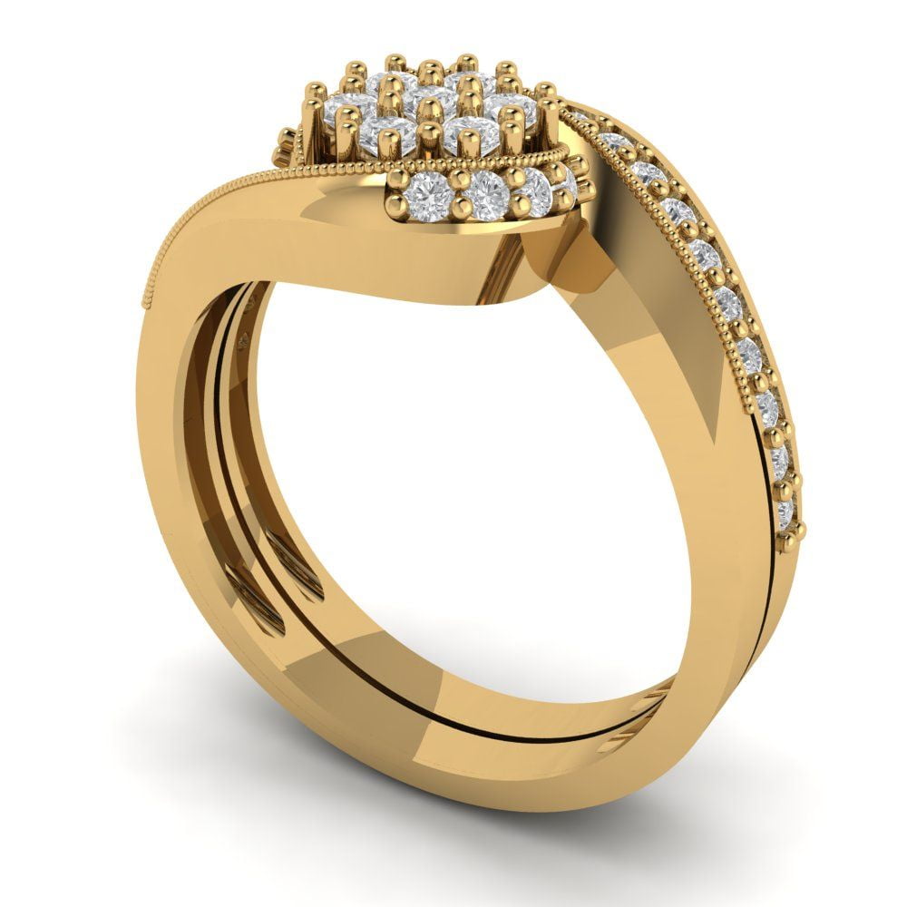 Clara Pucci 14K Yellow Gold Round Cut 0.025Ct Synthetic White Sapphire ...