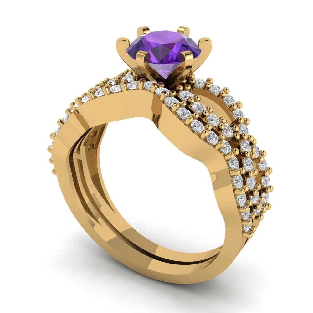 Clara Pucci 14K Yellow Gold Round Cut 1Ct Natural Amethyst Engagement ...